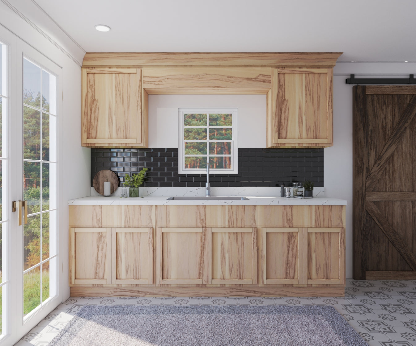 Raw Hickory Kitchen Cabinet Set | Kitchen Cupboards for Small Kitchen ...